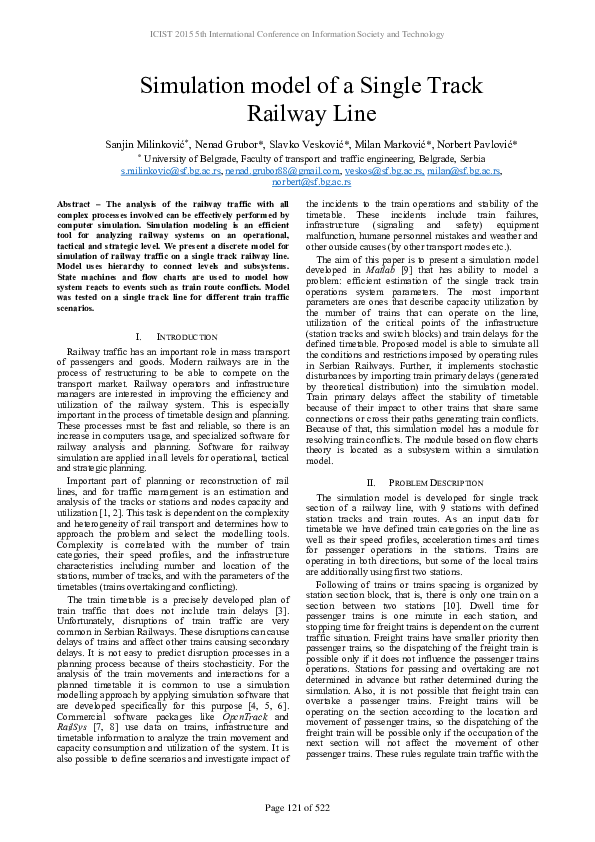 (PDF) Simulation model of a Single Track Railway Line