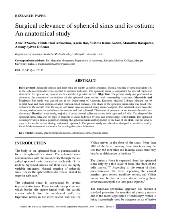 (PDF) Surgical Relevance of Sphenoid Sinus and its Ostium- An ...