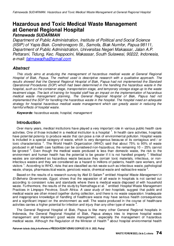 (PDF) Hazardous and Toxic Medical Waste Management at General Regional ...