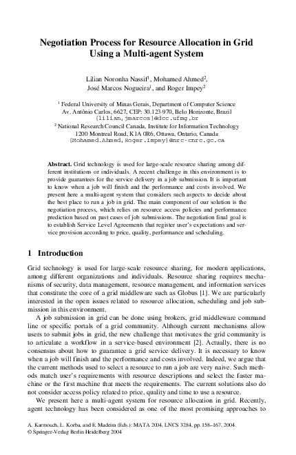 (PDF) Negotiation Process for Resource Allocation in Grid Using a Multi-agent System