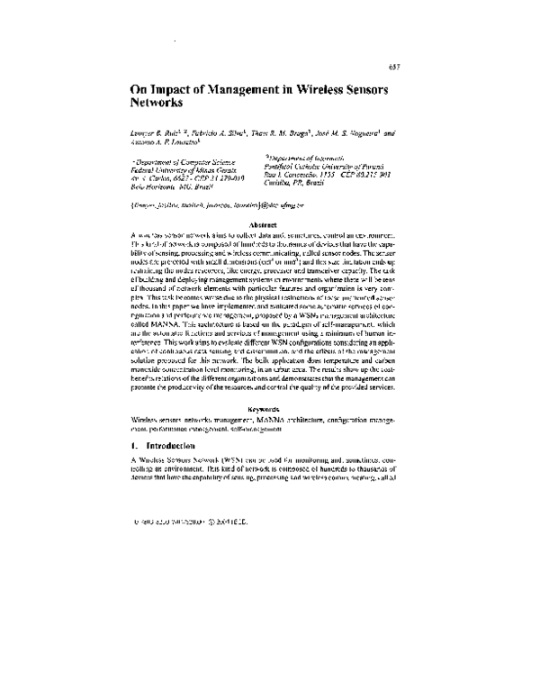 (PDF) On impact of management in wireless sensors networks