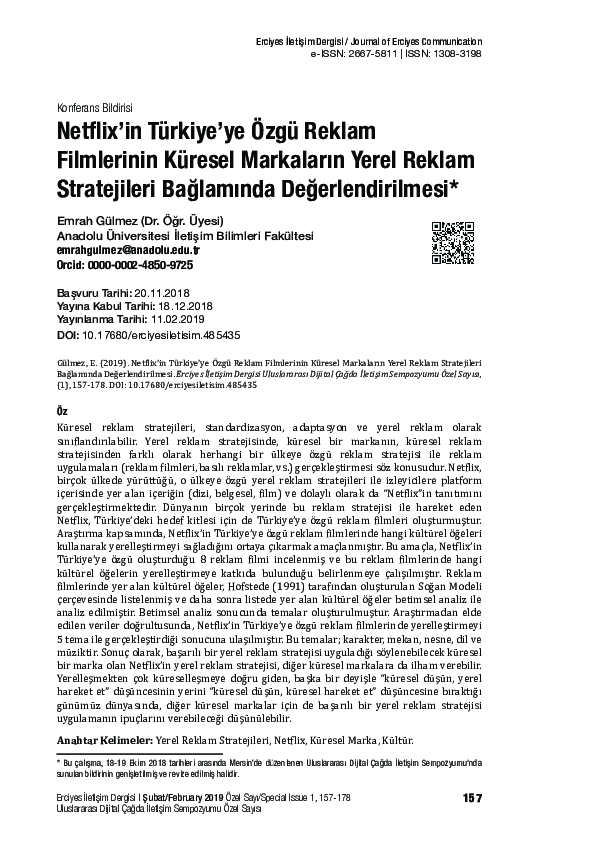 (PDF) Netflix’in Türkiye’ye Özgü Reklam Filmlerinin Küresel Markaların ...