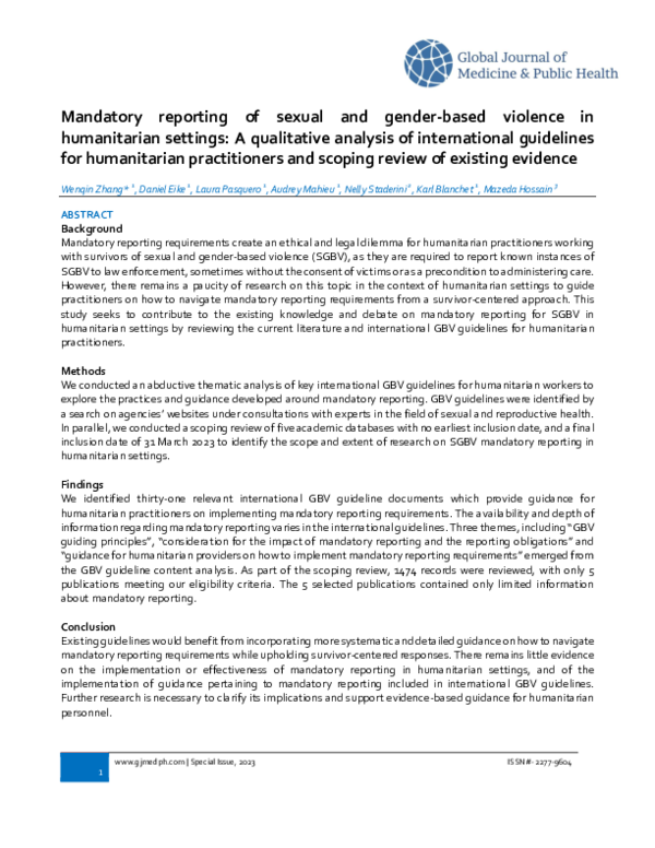 Pdf Navigating Mandatory Reporting For Sgbv