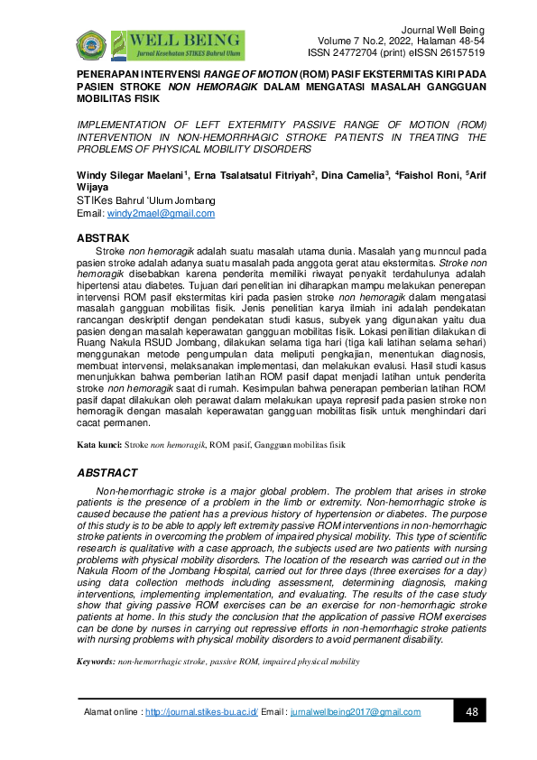 (PDF) Penerapan Intervensi Range of Motion (Rom) Pasif Ekstermitas Kiri ...