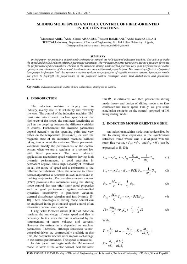 (PDF) Sliding Mode Speed and Flux Control of Field-Oriented Induction Machine