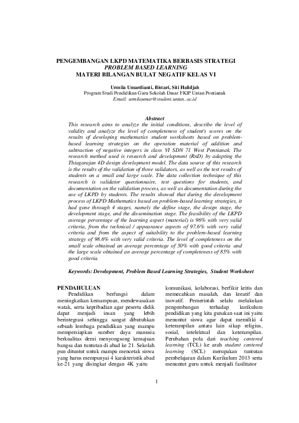 (PDF) PENGEMBANGAN LKPD MATEMATIKA BERBASIS STRATEGI PROBLEM BASED ...
