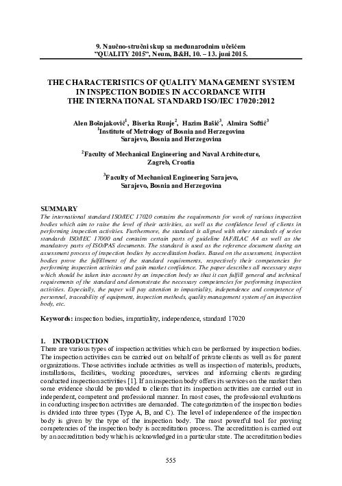(PDF) The Characteristics of Quality Management System in Inspection Bodies in Accordance with ...