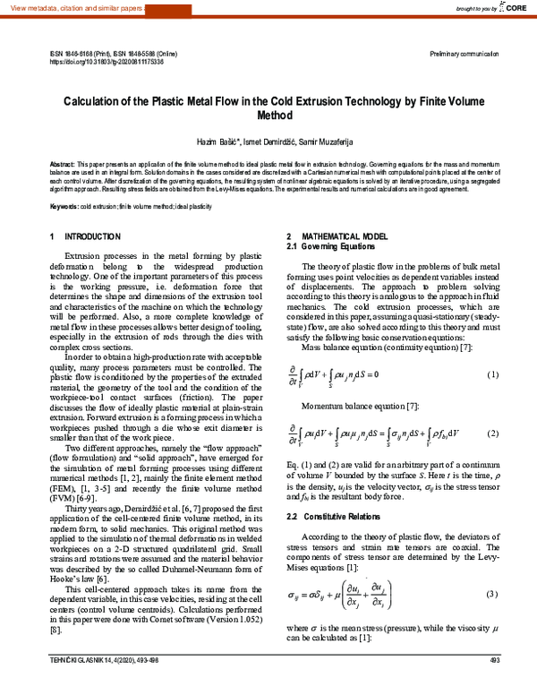 (PDF) Calculation of the Plastic Metal Flow in the Cold Extrusion Technology by Finite Volume Method