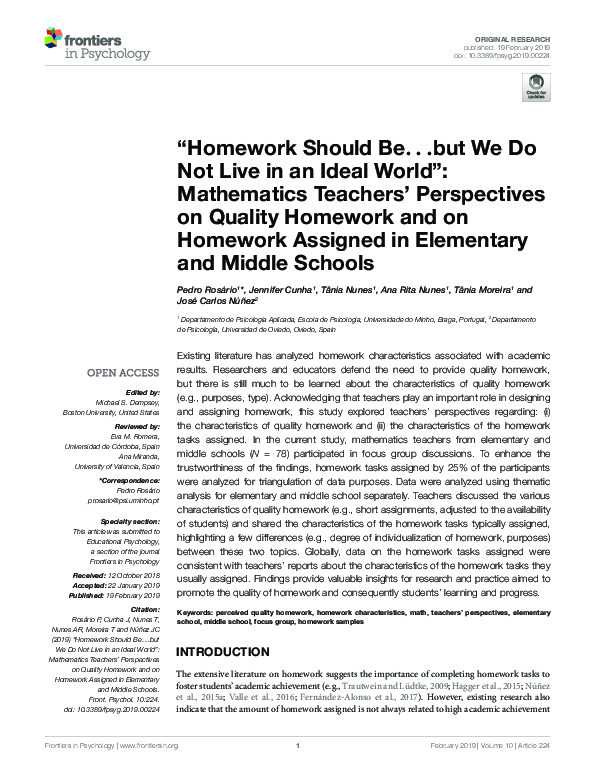 (PDF) “Homework Should Be…but We Do Not Live in an Ideal World ...