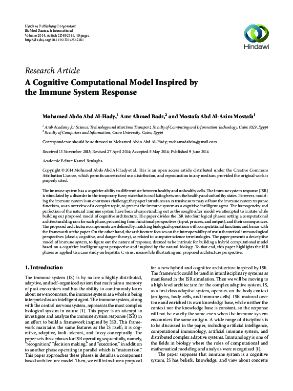 (PDF) A Cognitive Computational Model Inspired by the Immune System ...