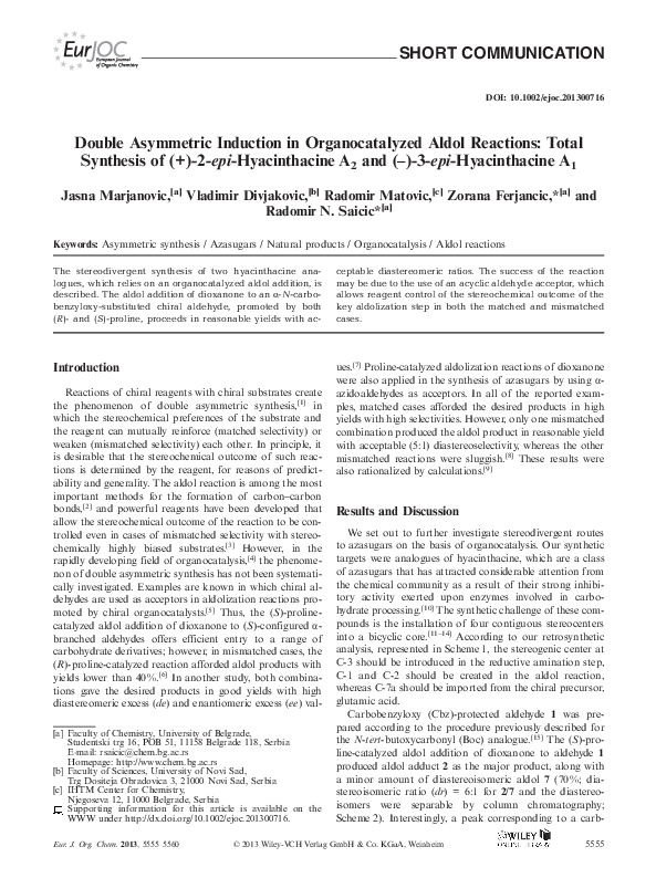 (PDF) Double Asymmetric Induction in Organocatalyzed Aldol Reactions ...