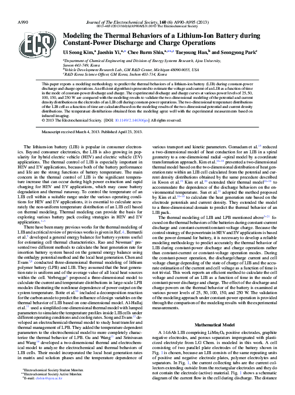 Pdf Modeling The Thermal Behaviors Of A Lithium Ion Battery During Constant Power Discharge