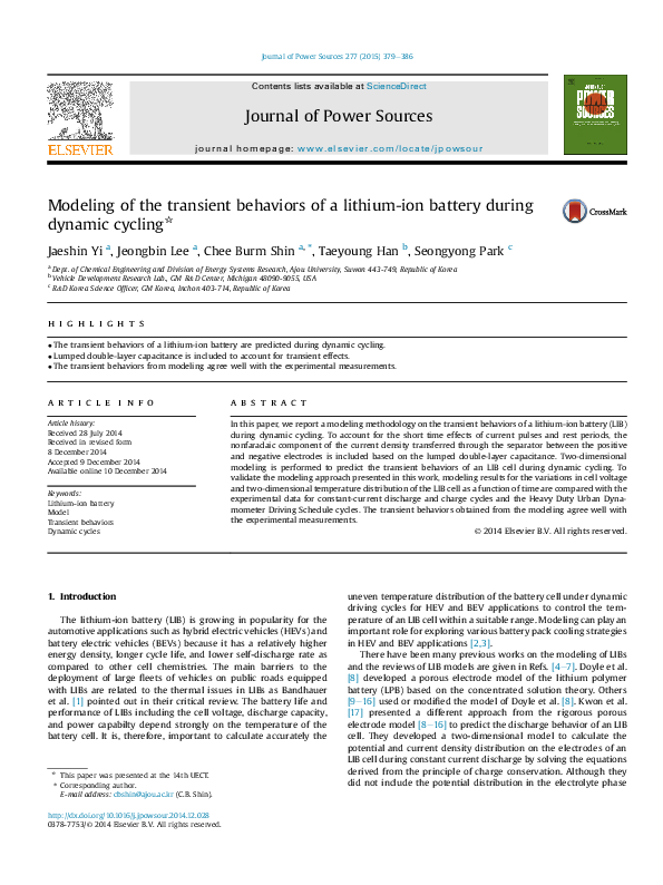 (PDF) Modeling of the transient behaviors of a lithium-ion battery ...