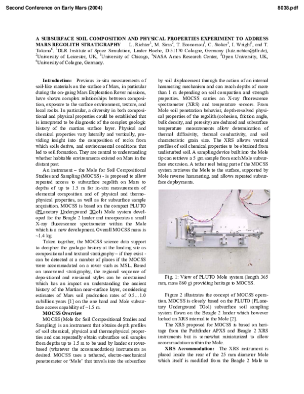 (PDF) A subsurface soil composition and physical properties experiment to address Mars regolith ...
