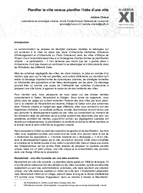 (PDF) Planifier la ville versus planifier l’idée d’une ville