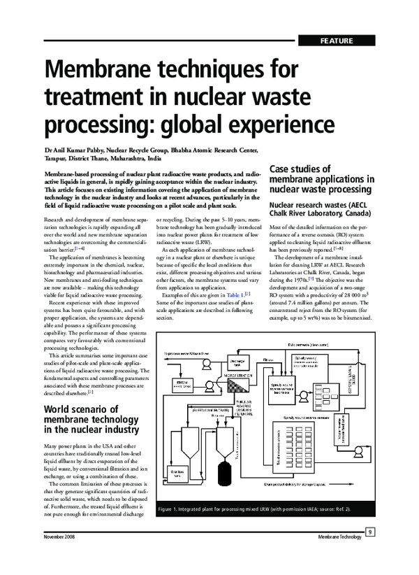 (PDF) Membrane techniques for treatment in nuclear waste processing ...