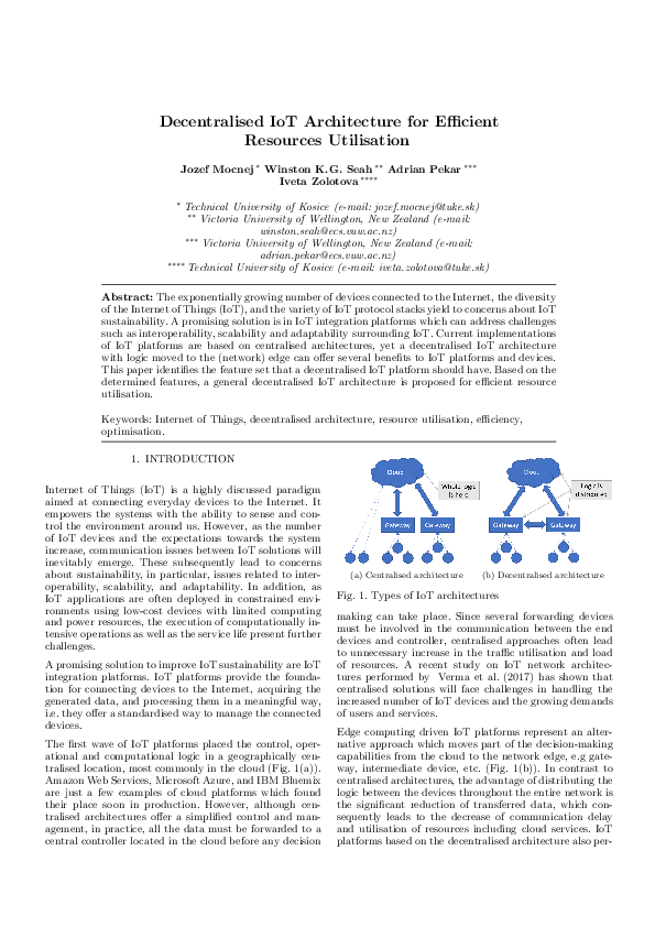 (PDF) Decentralised IoT Architecture for Efficient Resources Utilisation