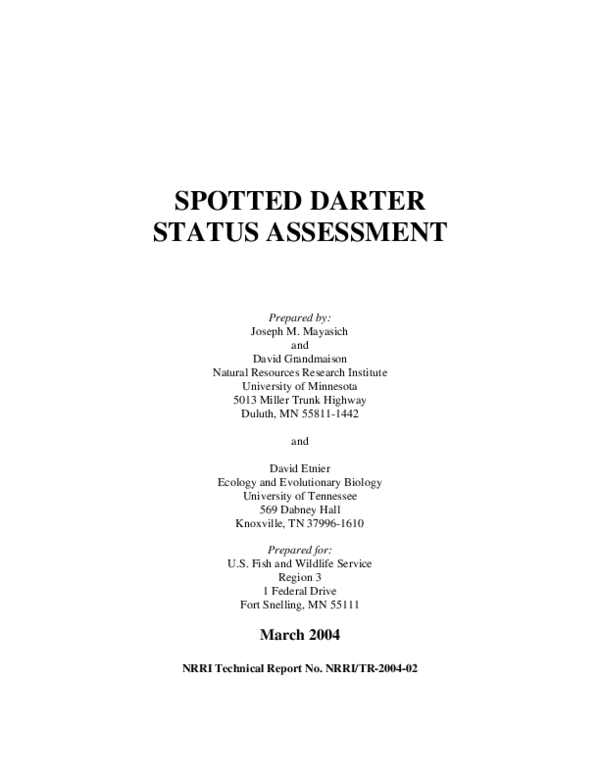 (PDF) Spotted Darter Status Assessment | David Grandmaison - Academia.edu