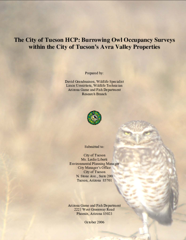 (PDF) The City of Tucson HCP: Burrowing owl occupancy surveys within ...