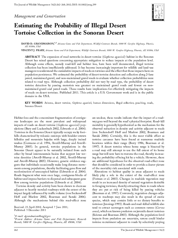 (PDF) Estimating the probability of illegal desert tortoise collection ...