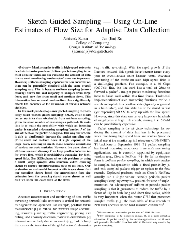 (PDF) Adaptive Packet Sampling Using Flow Size Estimates