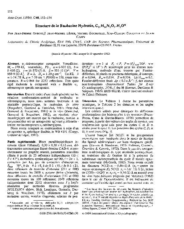 (PDF) Structure de la raubasine hydratée, C21H24N2O3.H2O