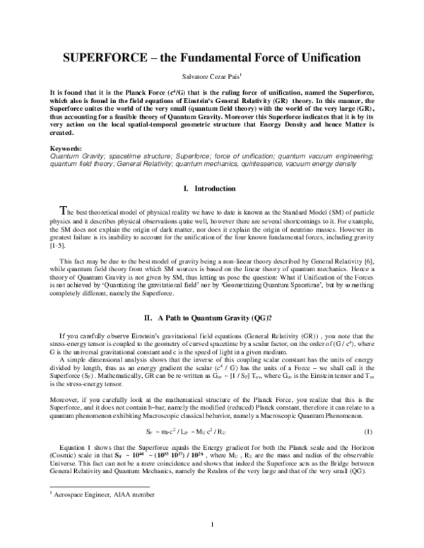 (PDF) SUPERFORCEthe Fundamental Force of Unification