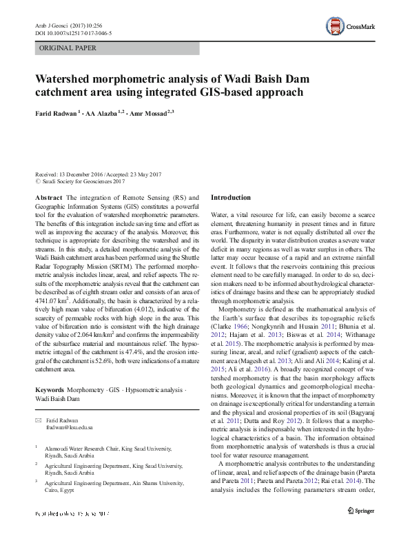 Pdf Watershed Morphometric Analysis Of Wadi Baish Dam Catchment Area Using Integrated Gis