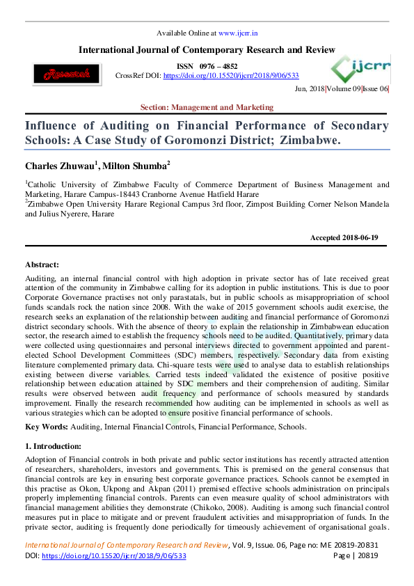 (PDF) Influence of Auditing on Financial Performance of Secondary Schools: A Case Study of ...