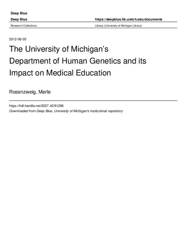 (PDF) The University of Michigan’s Department of Human Genetics and its ...