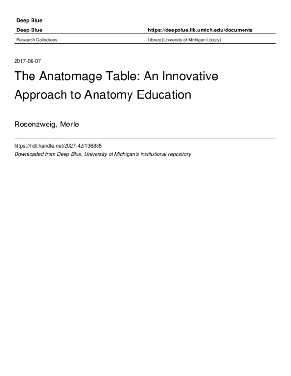 (PDF) The Anatomage Table: An Innovative Approach to Anatomy Education