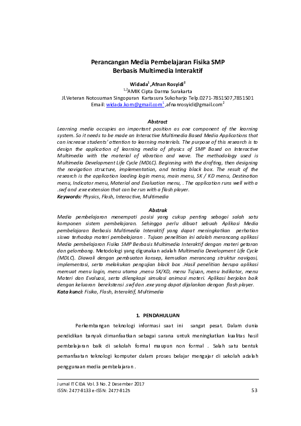(PDF) Perancangan Media Pembelajaran Fisika SMP Berbasis Multimedia Interaktif