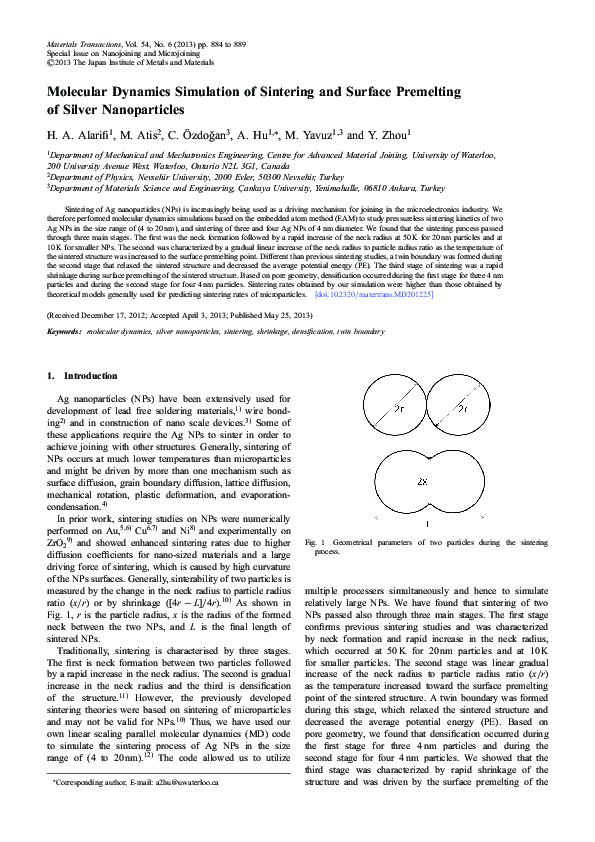 (PDF) Molecular Dynamics Simulation of Sintering and Surface Premelting ...