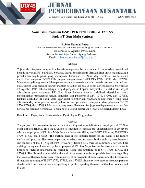 (PDF) Sosialisasi Pengisian E-SPT PPh 1770, 1770 S, Dan 1770 SS Pada PT. Star Maju Sentosa ...