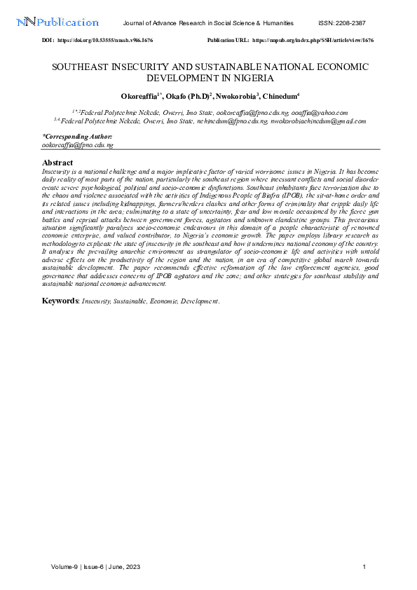 (PDF) Southeast Insecurity and Sustainable National Economic ...