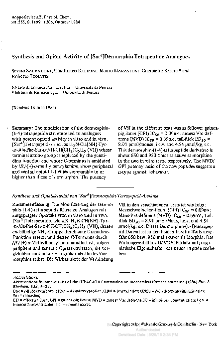 (PDF) Synthesis and Opioid Activity of [Sar4]Dermorphin-Tetrapeptide ...