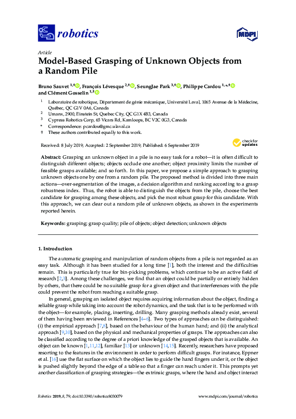 (PDF) Model-Based Grasping of Unknown Objects from a Random Pile