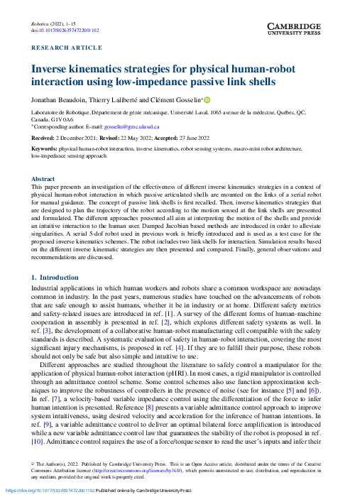 (PDF) Inverse kinematics strategies for physical human-robot interaction using low-impedance ...