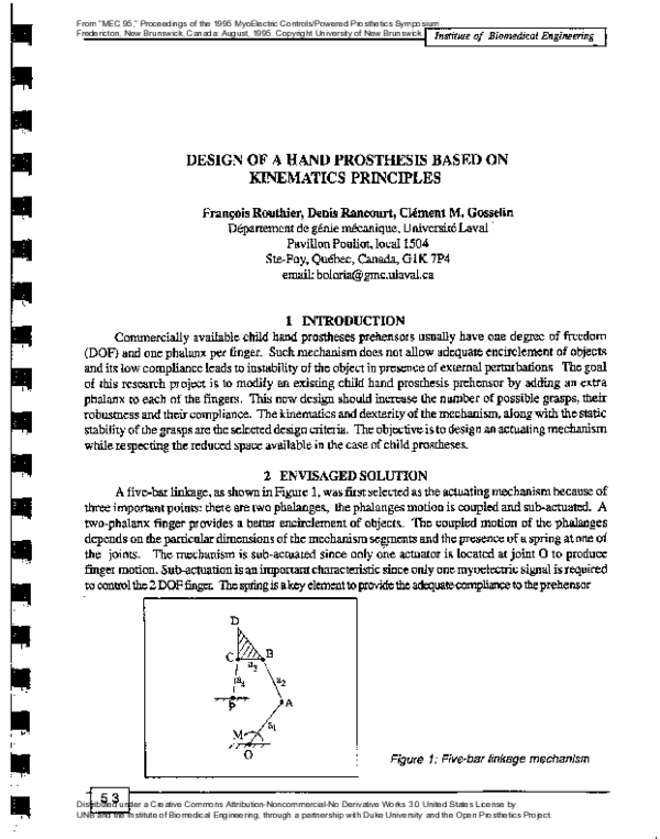 (PDF) Design Of A Hand Prosthesis Based On Kinematics Principles
