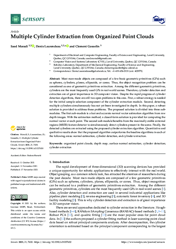 (PDF) Multiple Cylinder Extraction from Organized Point Clouds