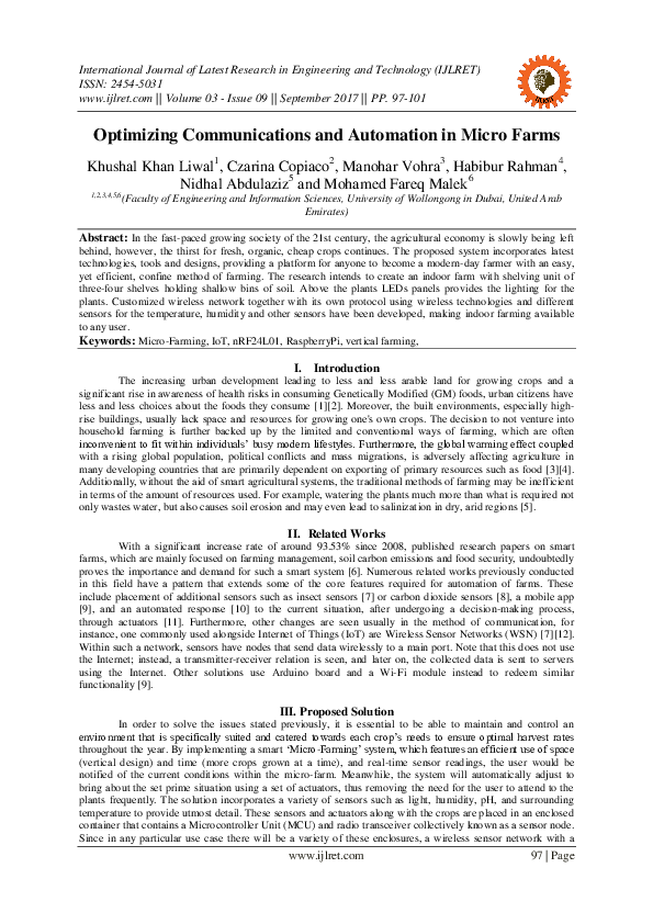 (PDF) Optimizing Communications and Automation in Micro Farms