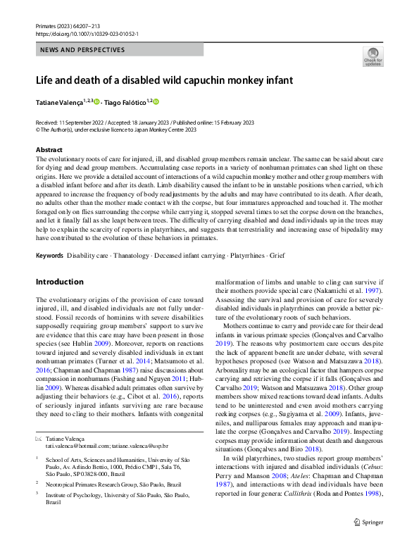 (PDF) Life and death of a disabled wild capuchin monkey infant