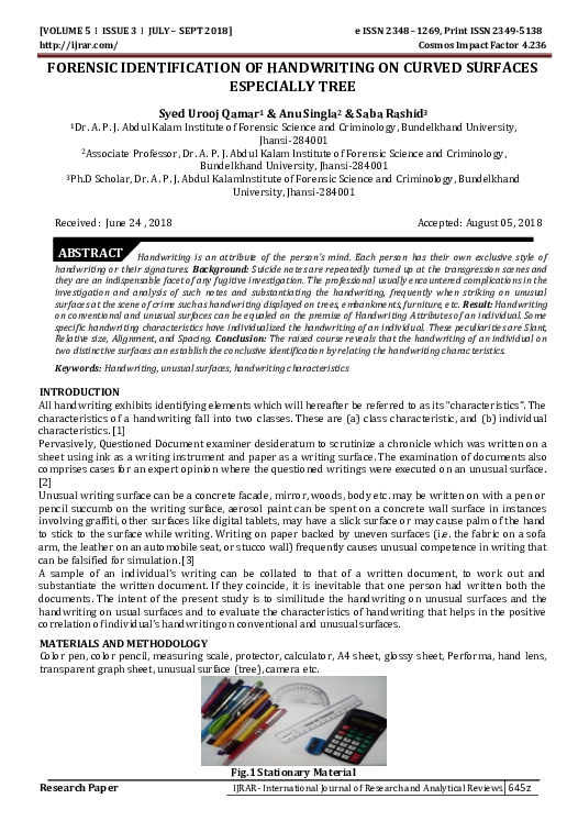 (PDF) Forensic Identification of Handwriting on Curved Surfaces ...