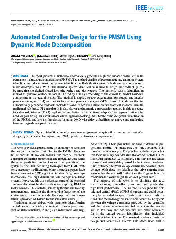 (PDF) Automated Controller Design for the PMSM Using Dynamic Mode ...