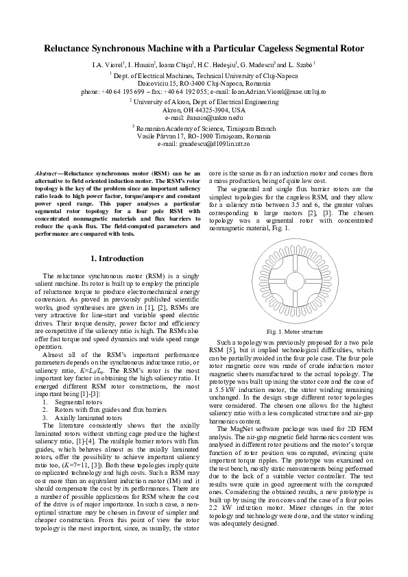 Pdf Reluctance Synchronous Machine With A Particular Cageless