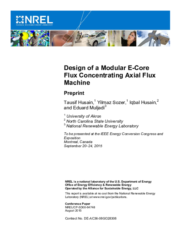 (PDF) Design of a modular E-Core flux concentrating axial flux machine