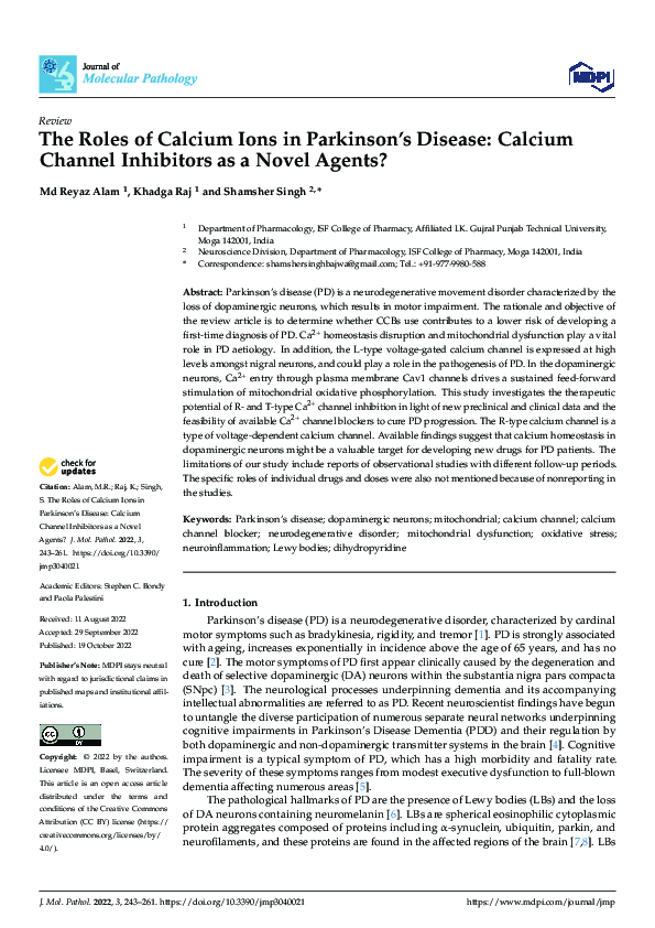 (PDF) The Roles of Calcium Ions in Parkinson’s Disease: Calcium Channel ...