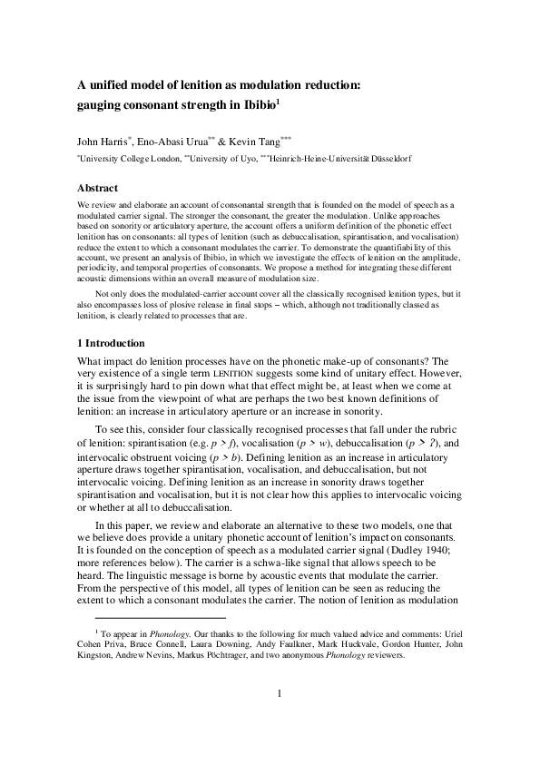 (PDF) A unified model of lenition as modulation reduction: gauging ...