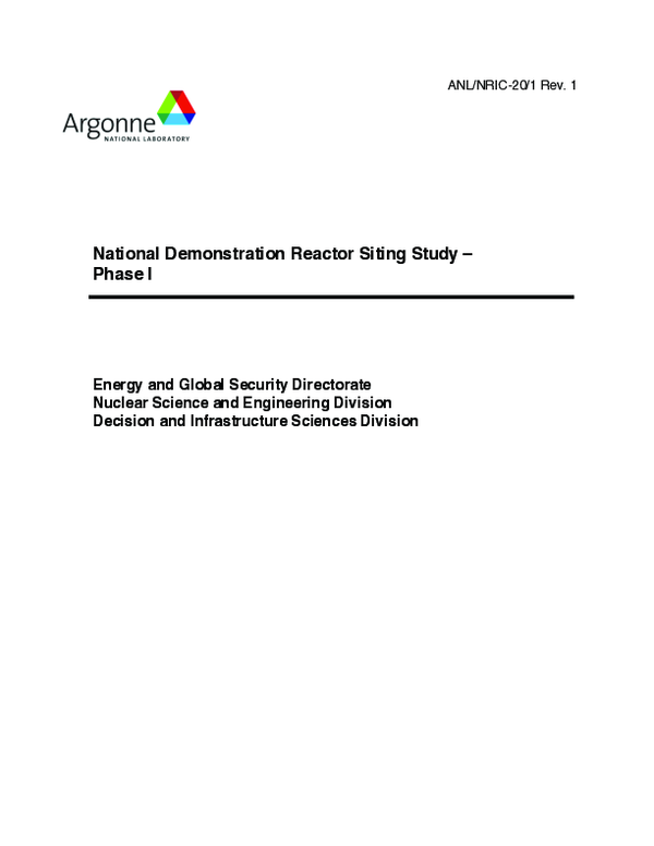 (PDF) National Demonstration Reactor Siting Study—Phase I (Revision 1)