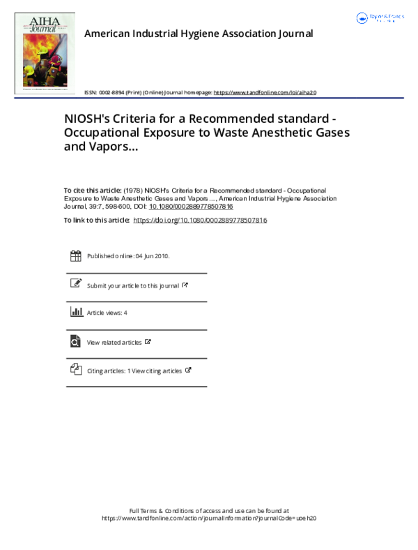 (PDF) NIOSH's Criteria for a Recommended standard - Occupational ...
